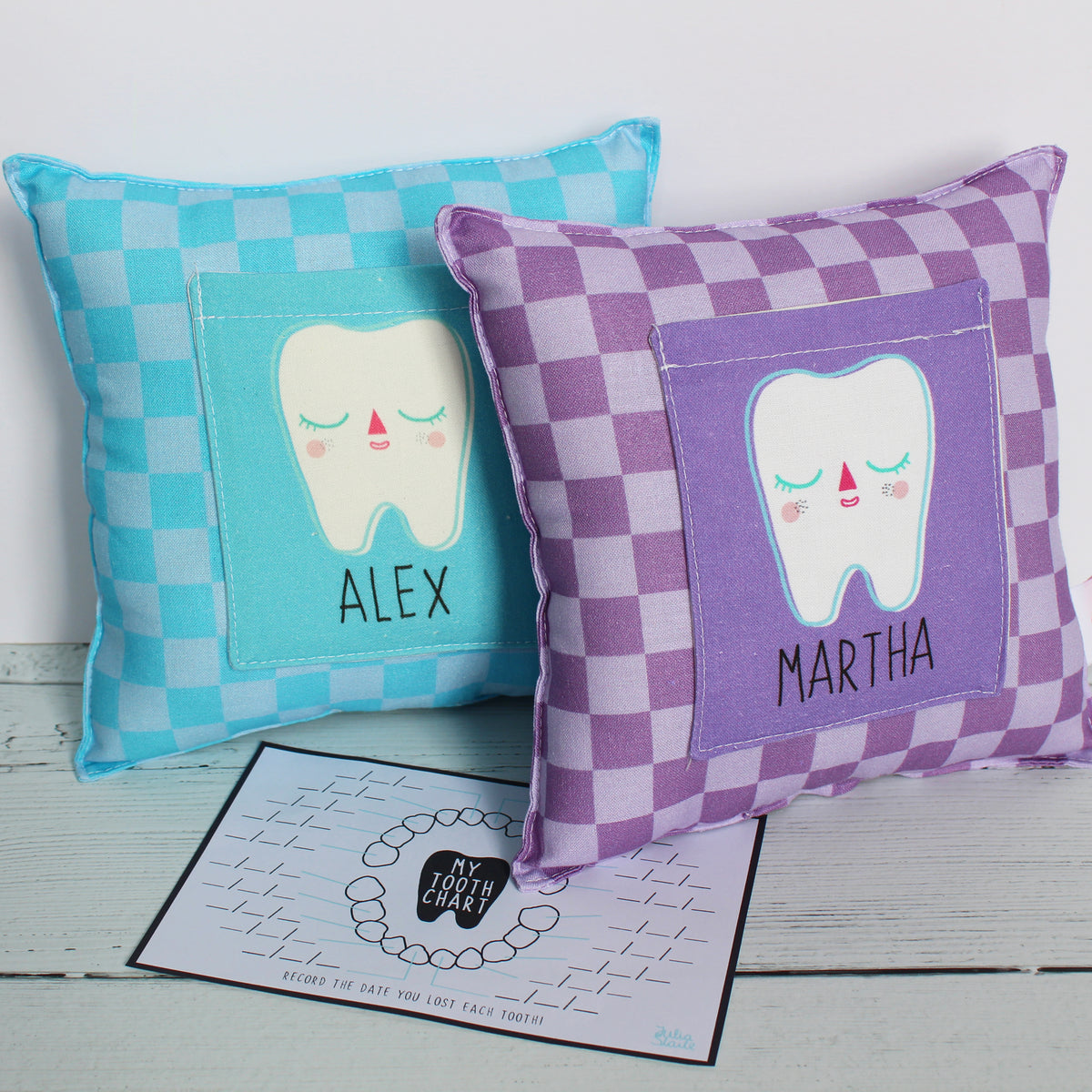 Personalised Checkerboard Tooth Cushion – Julia Staite